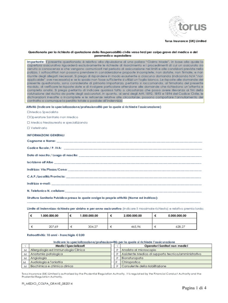 Compilabile Online Torus Insurance (UK) Limited Fax Email Stampa ...