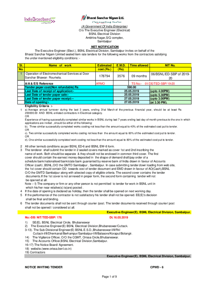 Fillable Online office of the superintending engineer, sambalpur ...