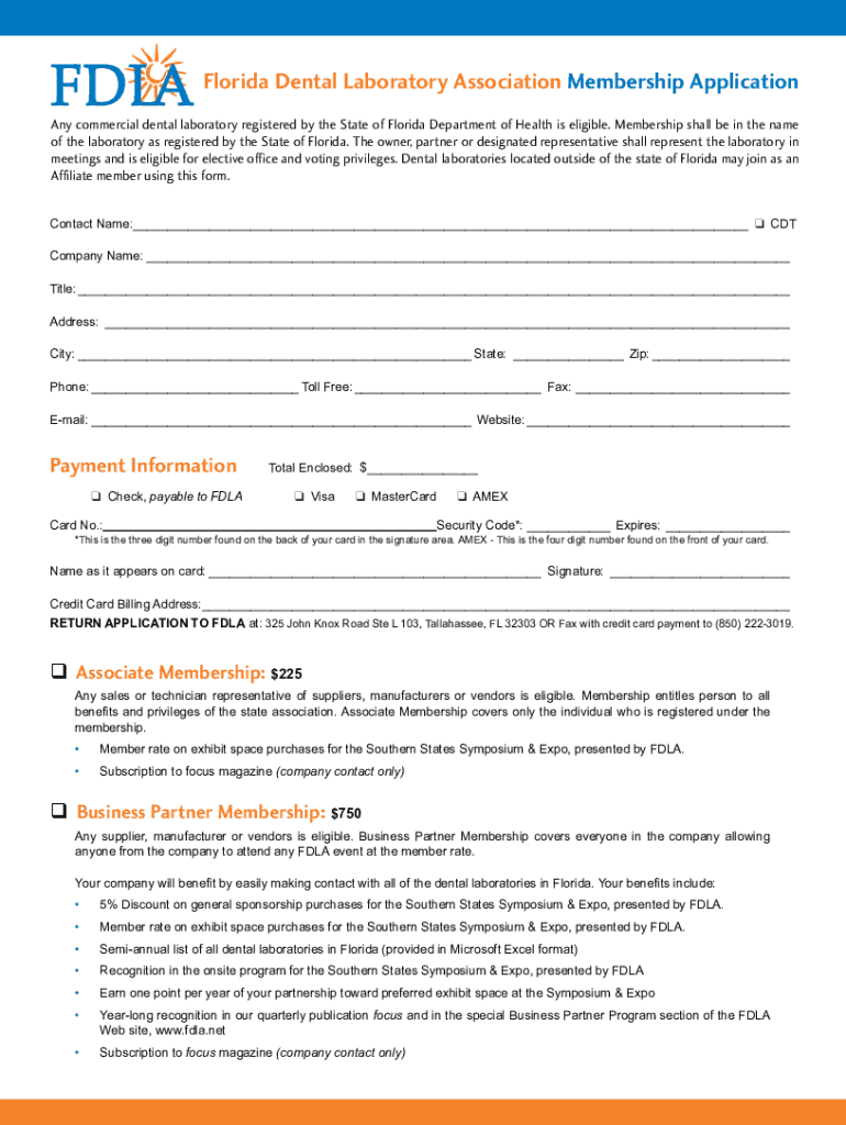 Fillable Online membership levels - Florida Dental Laboratory Association Fax Email Print ...