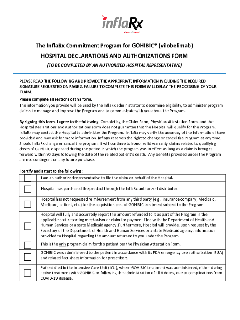 Fillable Online The InflaRx Commitment Program Hospital Declaration ... Fax Email Print - pdfFiller