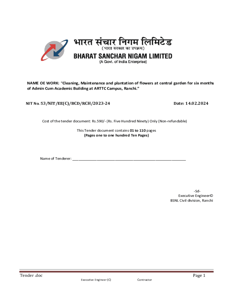 Fillable Online jharkhand bsnl co TENDER DOCUMENT NIT NO.:- 24/SDE (E)/JSR/ ... Fax Email Print ...
