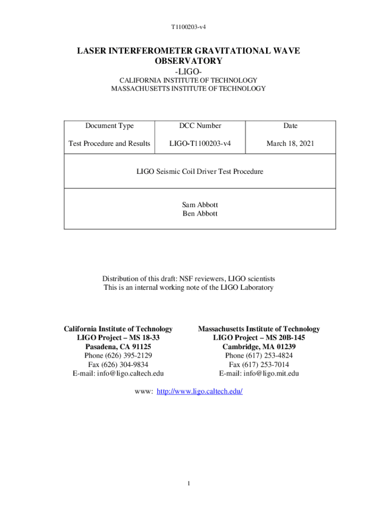 Fillable Online LASER INTERFEROMETER GRAVITATIONAL WAVE ... Fax Email Print - pdfFiller