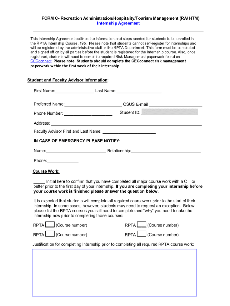 Fillable Online HTM) Internship Agreement Student and Fac Fax Email Print - pdfFiller