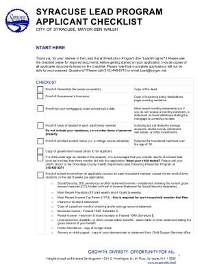 Fillable Online SYRACUSE LEAD PROGRAM APPLICANT CHECKLIST Fax Email Print - pdfFiller