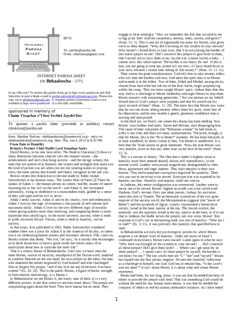Parshat Bamidbar - Parshah (Weekly Torah) Doc Template | pdfFiller