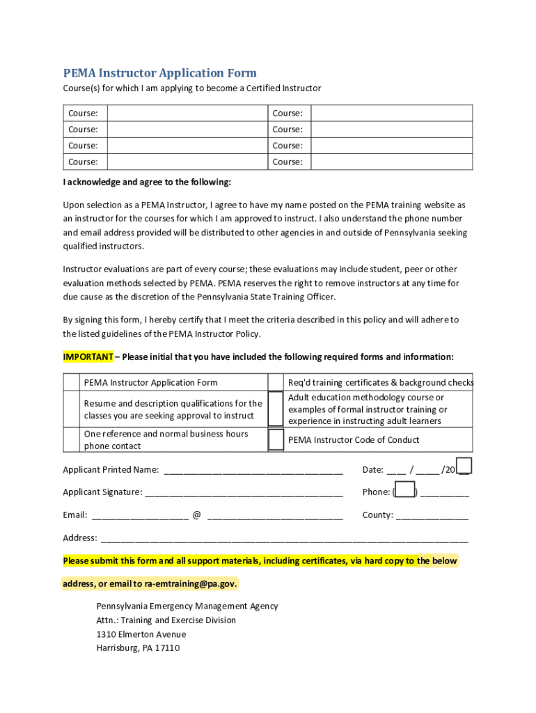 Fillable Online Course Instruction Request (CIR) PEMA ... Fax Email Print - pdfFiller