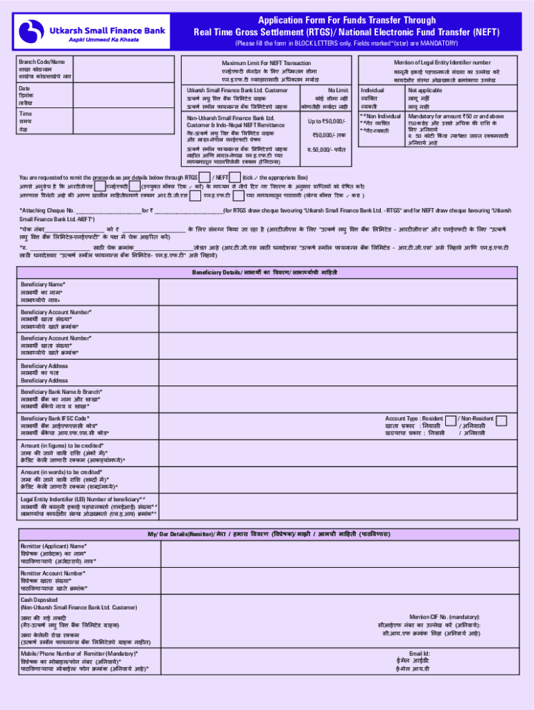 Fillable Online RTGS NEFT Form English to HindiMarathi.cdr Fax Email Print - pdfFiller
