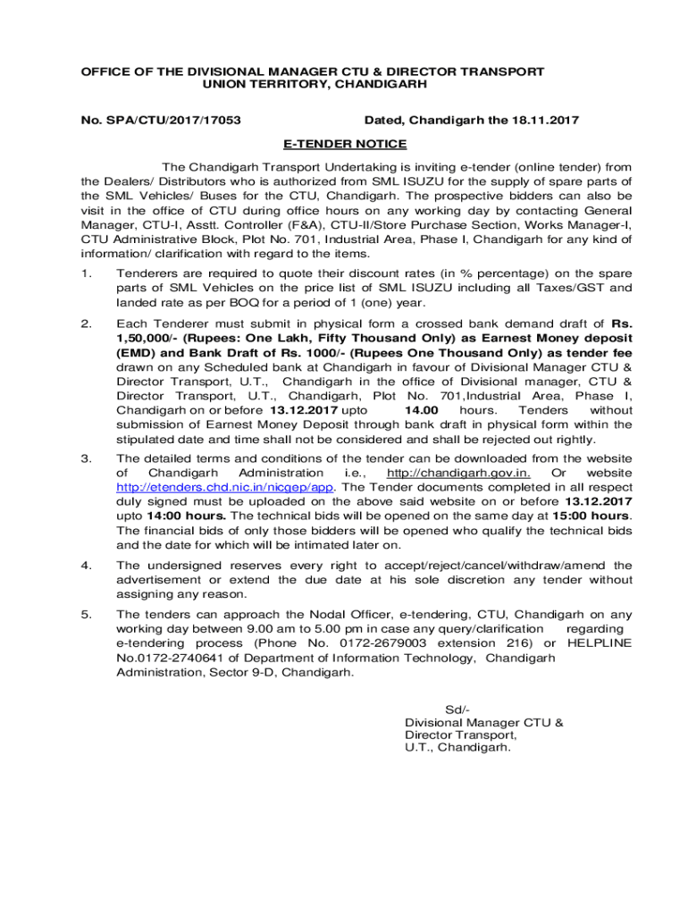 Fillable Online INTRODUCTION Chandigarh Transport Undertaking ... Fax ...