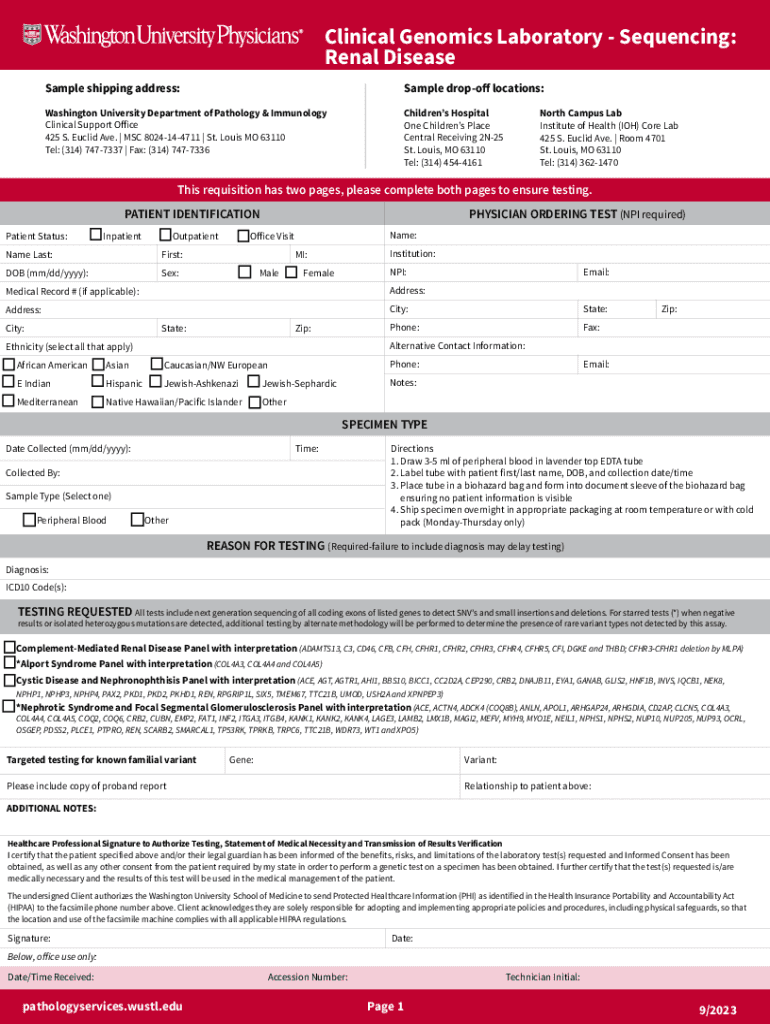Fillable Online pathologyservices wustl Renal Disease - Clinical Genomics Laboratory ...