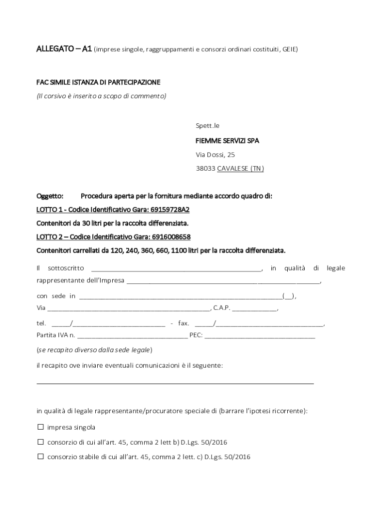 Compilabile Online FAC SIMILE ISTANZA DI PARTECIPAZIONE (Il corsivo ...