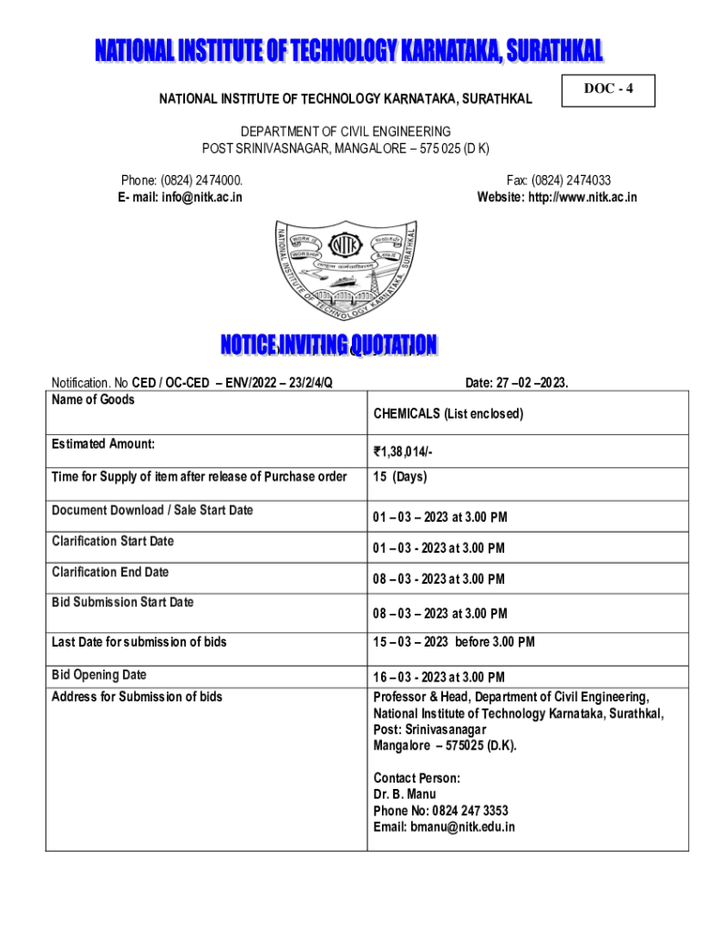 Fillable Online Contact usDepartment of Civil Engineering - NITK Fax Email Print - pdfFiller