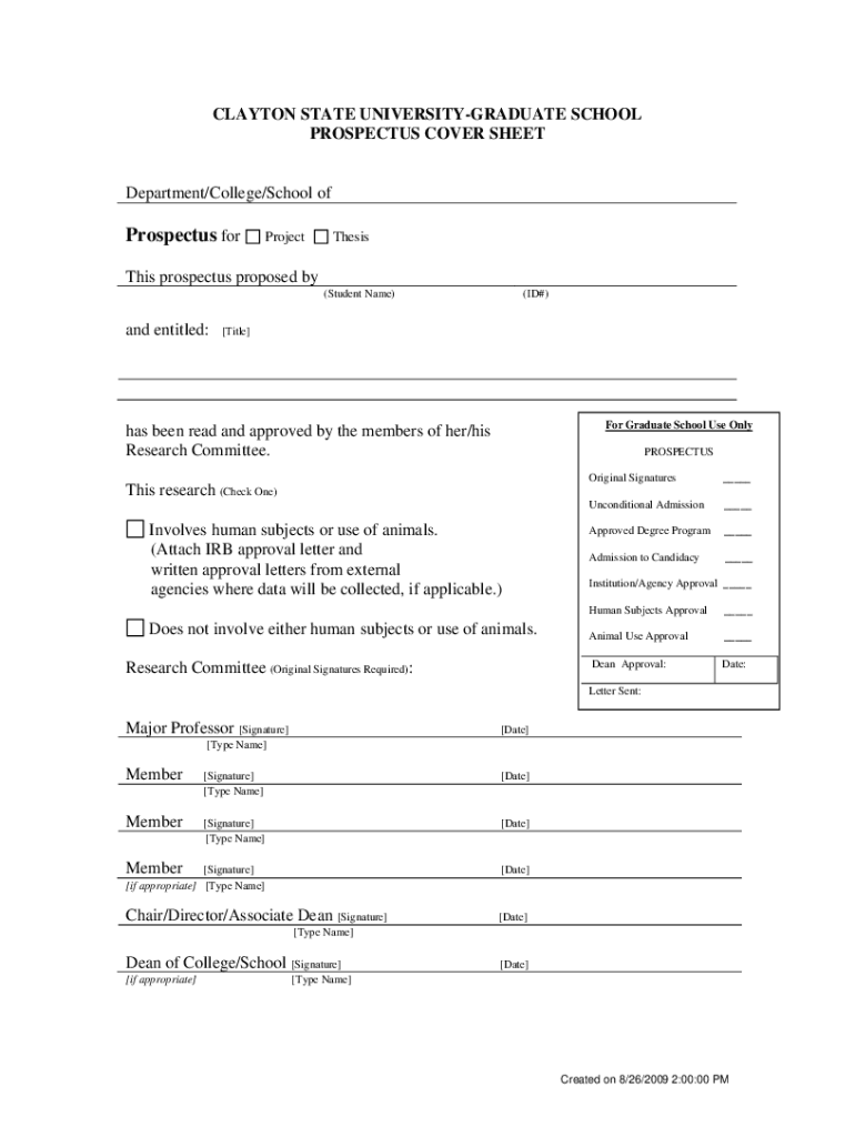 Fillable Online Proposal/Prospectus Approval Form - College of Arts ...