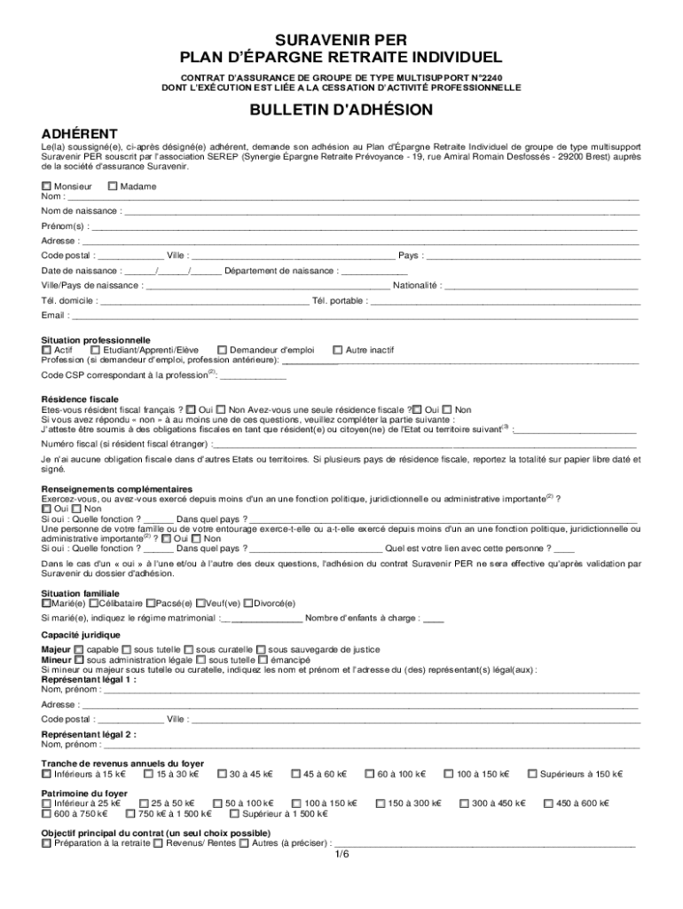 Remplissable En Ligne SURAVENIR PER COMMENT REMPLIR VOTRE ... Fax Email ...