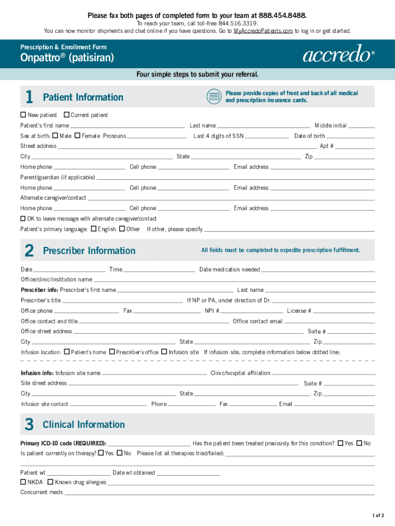 Fillable Online Onpattro (patisiran). Prescription & Enrollment Form ...