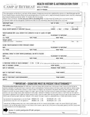 Fillable Online HEALTH HISTORY & AUTHORIZATION FORM Fax Email Print ...