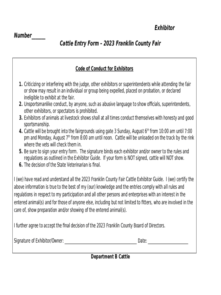 2023 O'Brien County Fair Livestock Entry Doc Template | pdfFiller