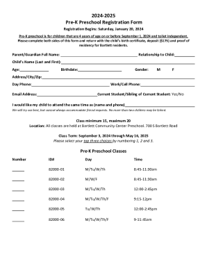 Fillable Online 2024-2025 Pre-K Preschool Registration Form Fax Email ...