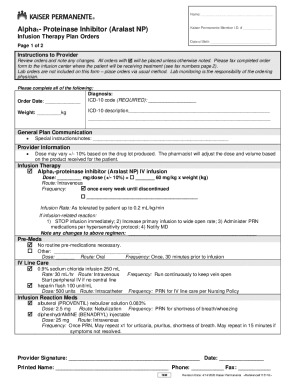 Fillable Online Alpha1 - Proteinase Inhibitor (Aralast NP) Infusion ...