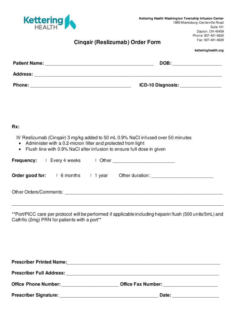 Fillable Online Kettering Health Outpatient Infusion Reaction Protocol ...