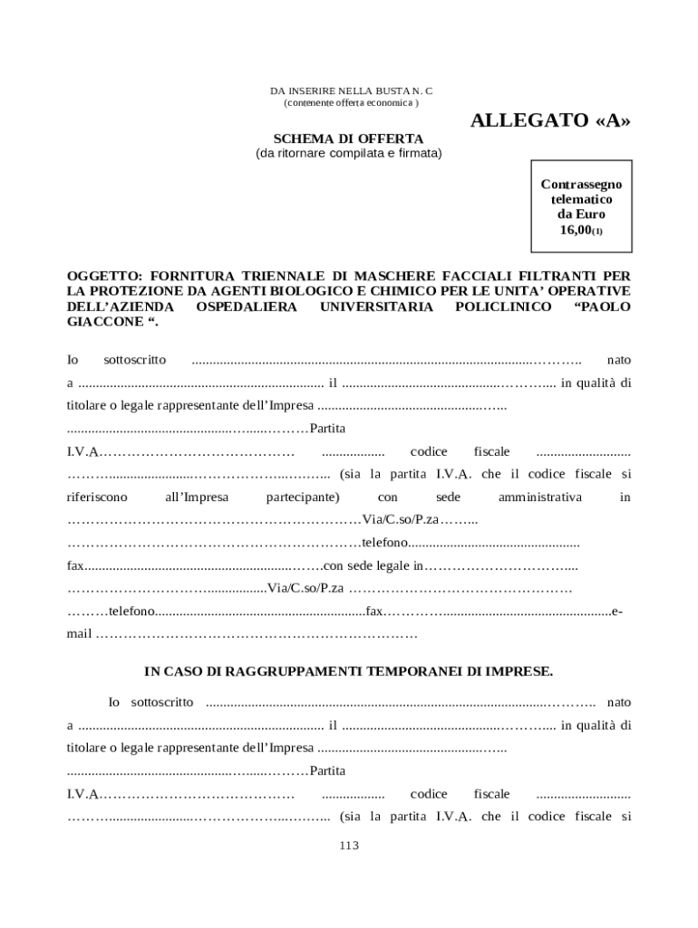 schema di offerta economica da inserire nella Busta C Doc Template ...