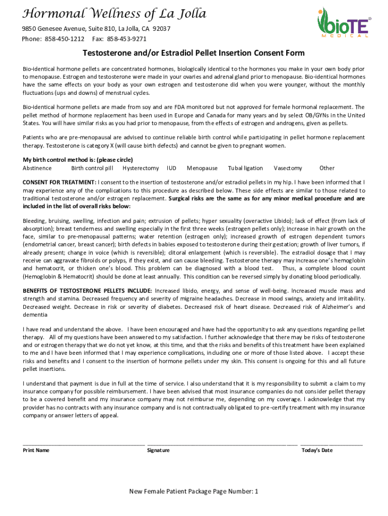 Fillable Online Pellet Insertion Consent Form Fax Email Print - pdfFiller