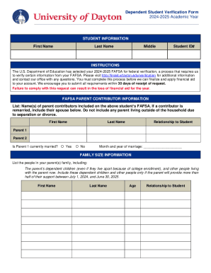 Fillable Online Dependent Student Verification Form 2024-2025 Academic ...