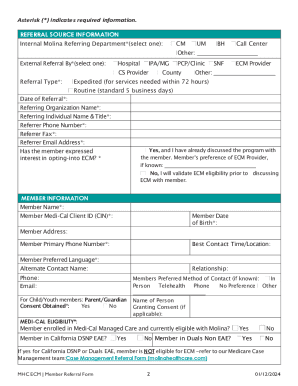 Fillable Online Enhanced Care Management (ECM). Member Referral Form ...