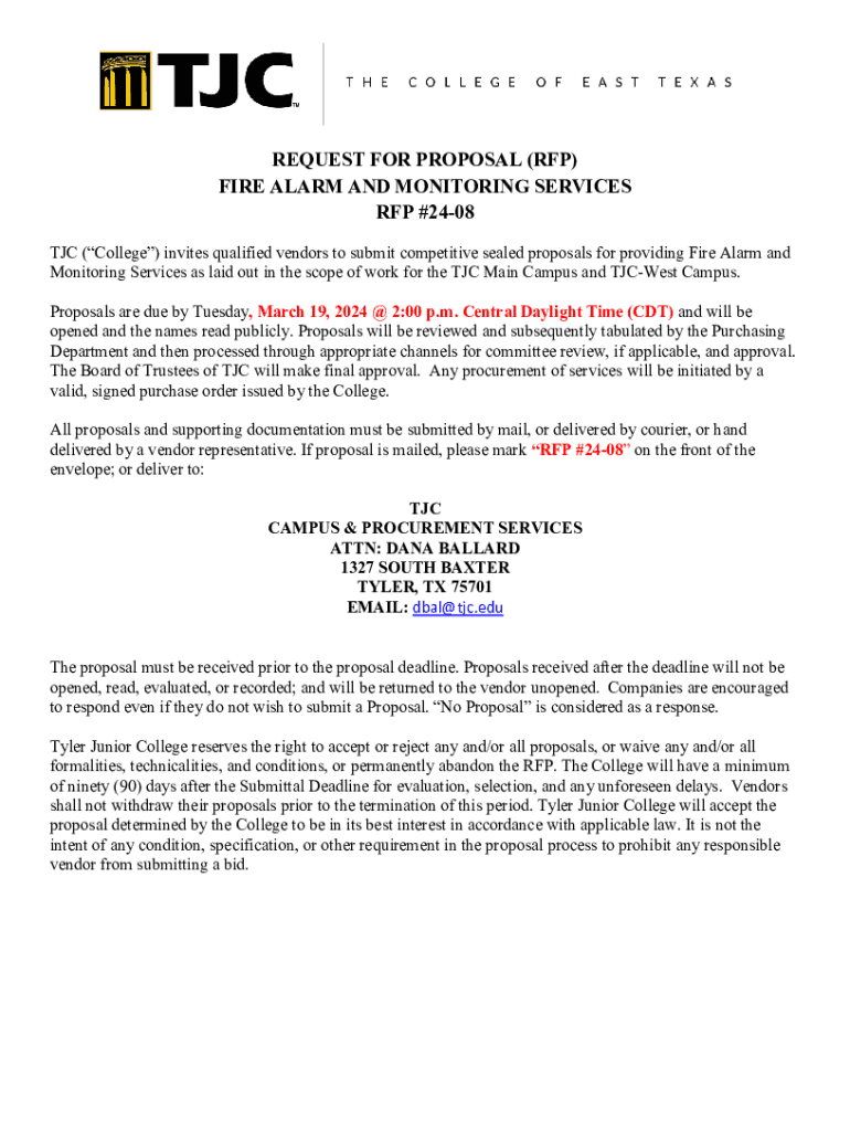 Fillable Online REQUEST FOR PROPOSAL - Fire Alarm Services Fax Email ...