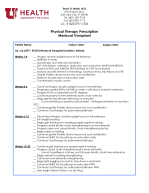 Fillable Online Physical Therapy Prescription Meniscal Transplant Fax ...