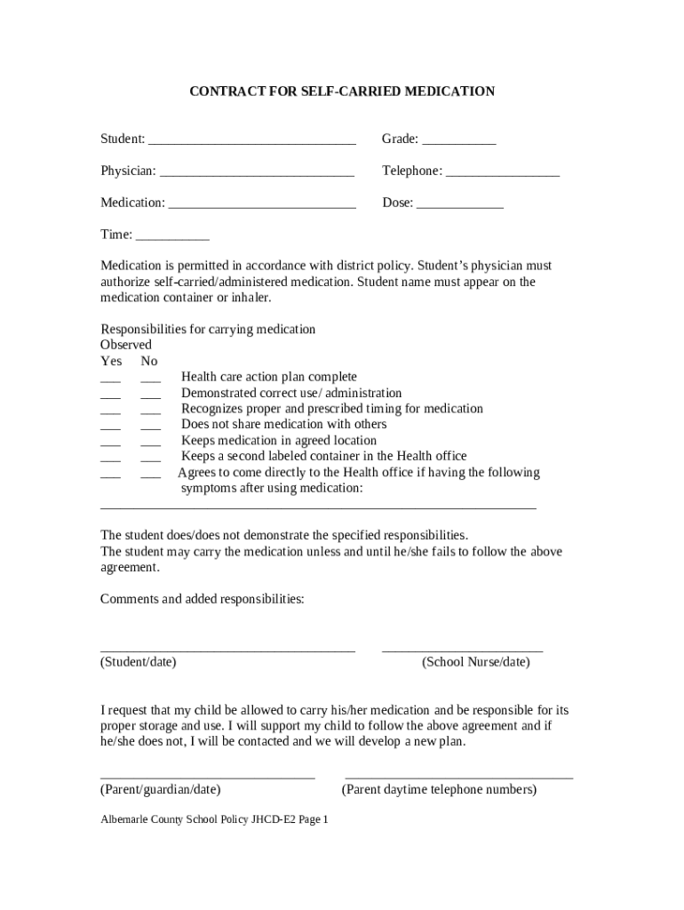 Self Carried / Self Administered Medication Agreement & ... Doc ...