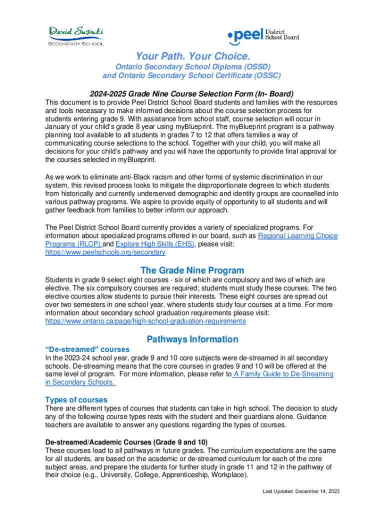 Fillable Online Ontario Secondary School Diploma (OSSD) Requirements ...