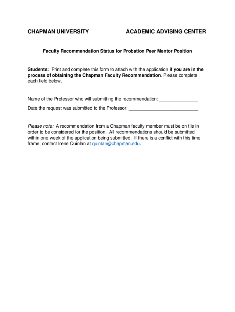 Fillable Online Faculty Recommendation for Probation Peer Mentor Position Fax Email Print ...