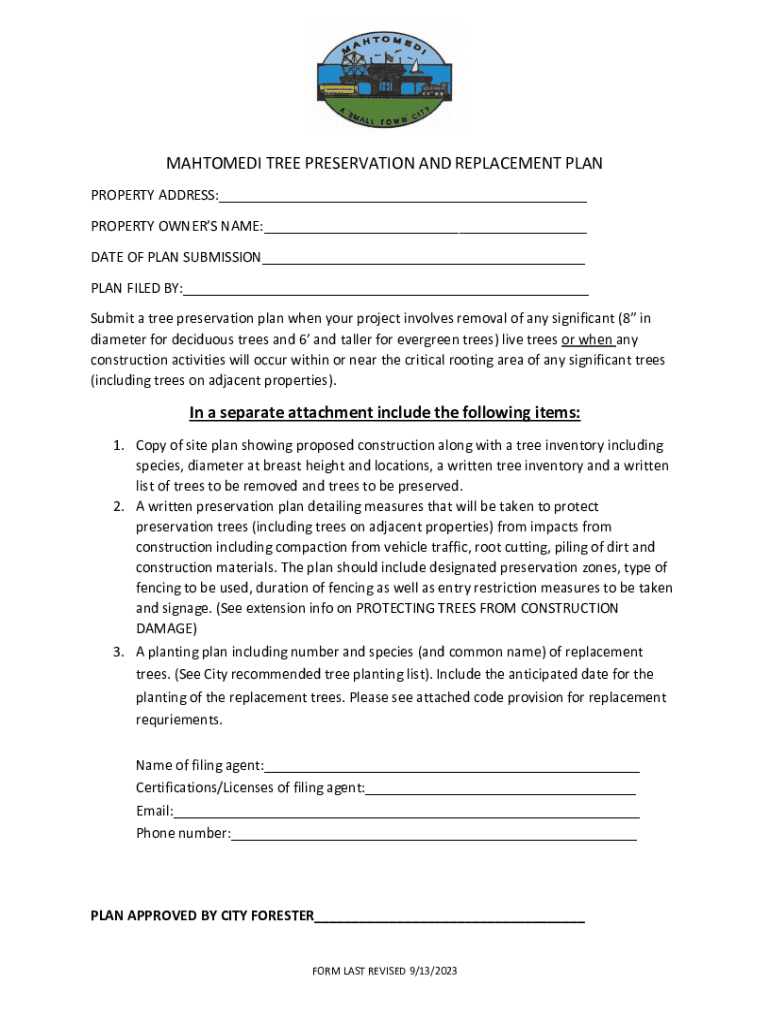 Fillable Online Tree Preserve Protect Replace Enhance Policy. ... Fax ...