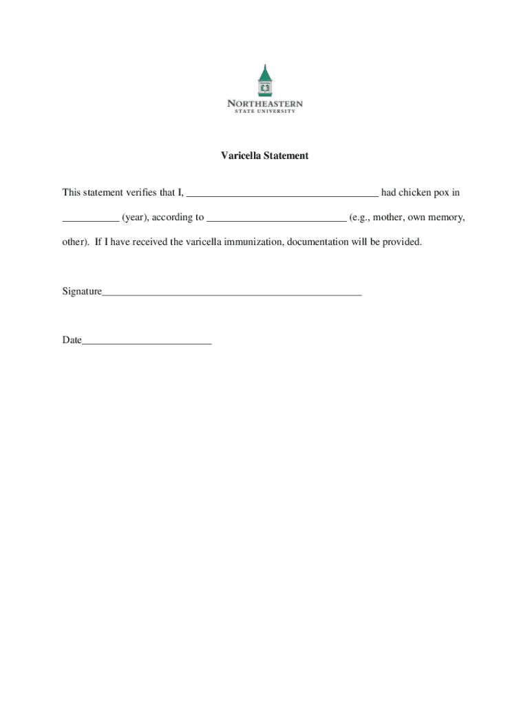 Varicella Statement Form - Blank Fillable Template | Fill Out, Print ...