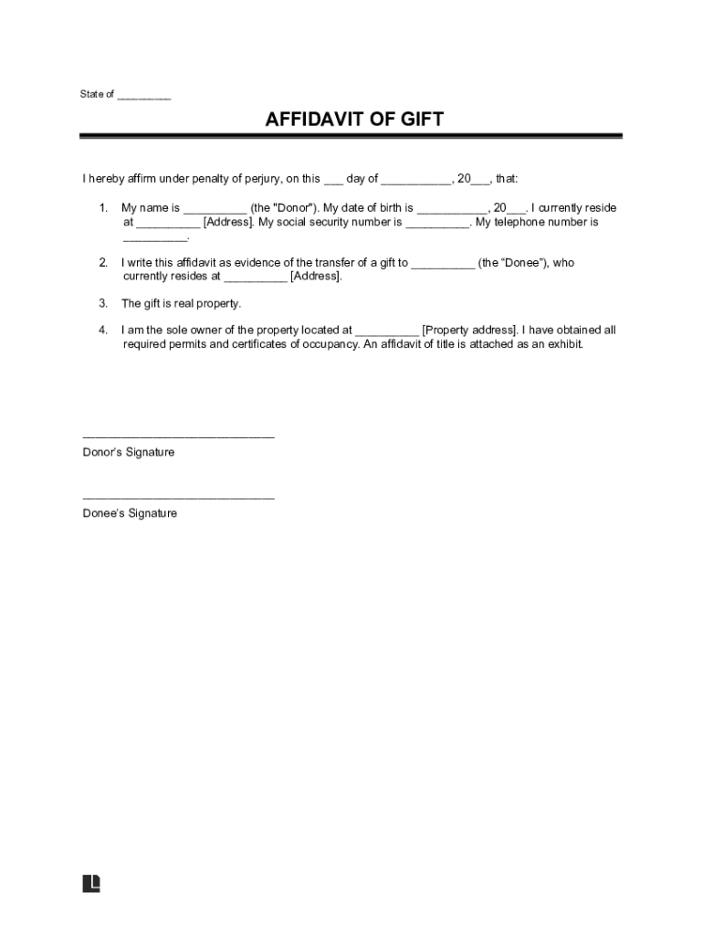 Fillable Online Donor's Affidavit for Gift Of Afognak Native ...
