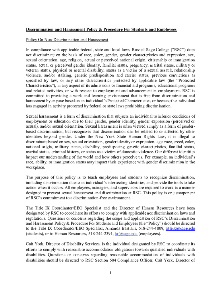 Fillable Online Discrimination and Harassment Policy & Procedure For ...