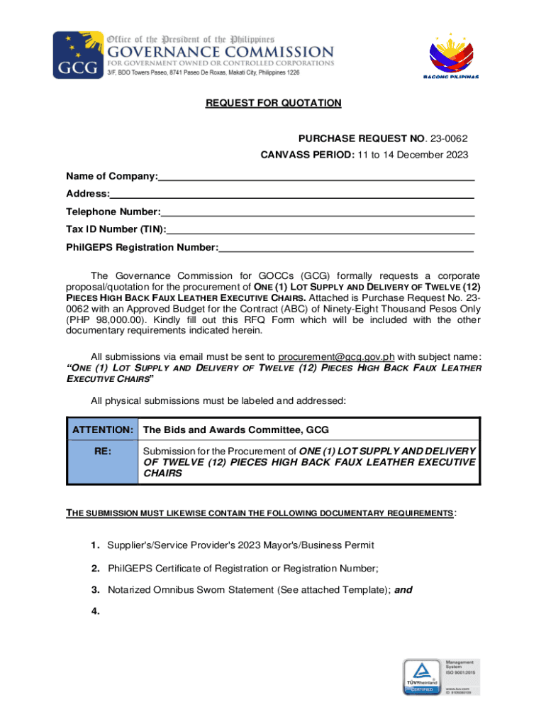 Fillable Online gcg gov proposal/quotation for the procurement of ONE ...