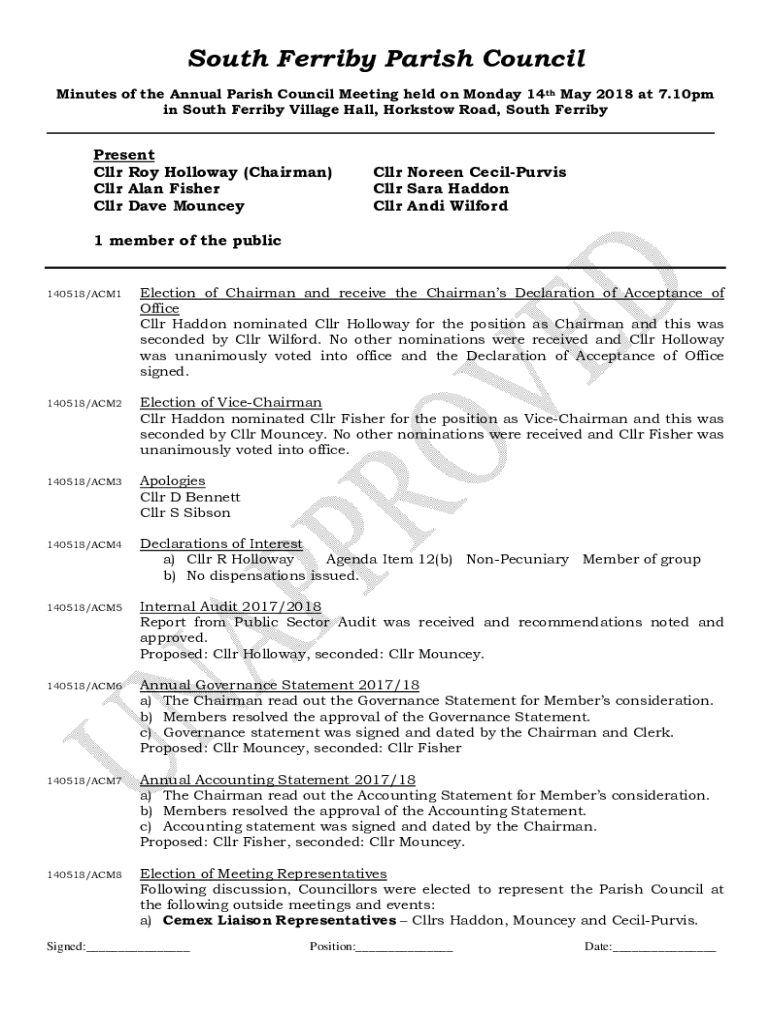 Fillable Online Election of Chairman and receive the Chairmans ...