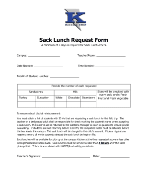 Fillable Online Sack Lunch- Purpose and Procedures Fax Email Print ...