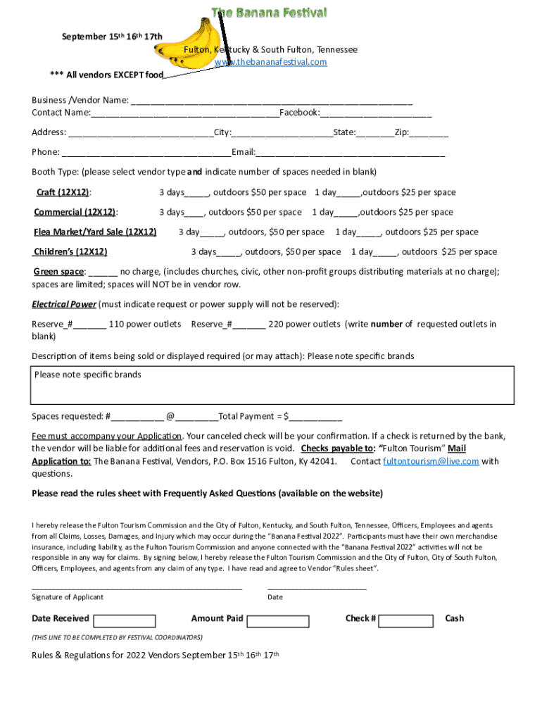 Fillable Online The Banana Fes val - Fulton Fax Email Print - pdfFiller