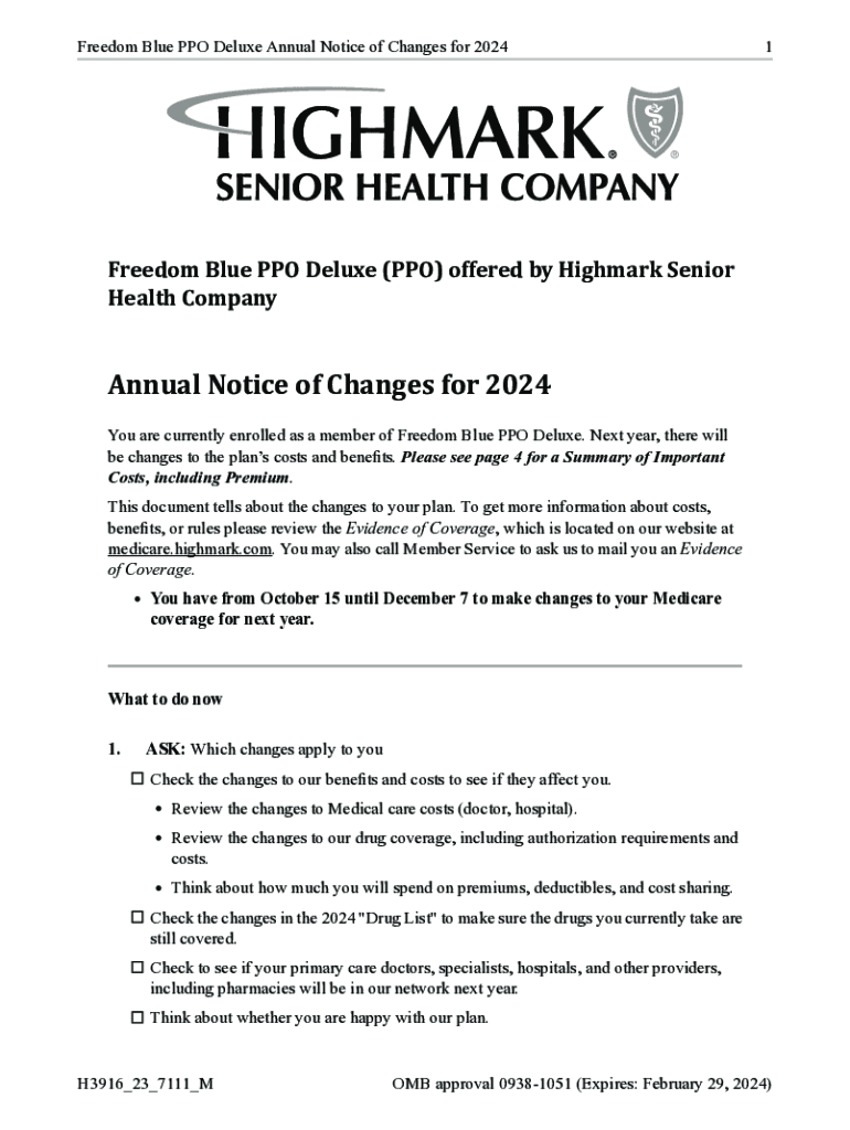 Fillable Online Freedom Blue PPO Deluxe Annual Notice of Changes for ...