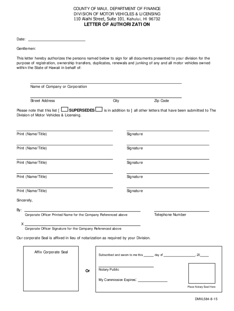 Fillable Online Form LOA-1. Letter of Authorization for Vehicle ...