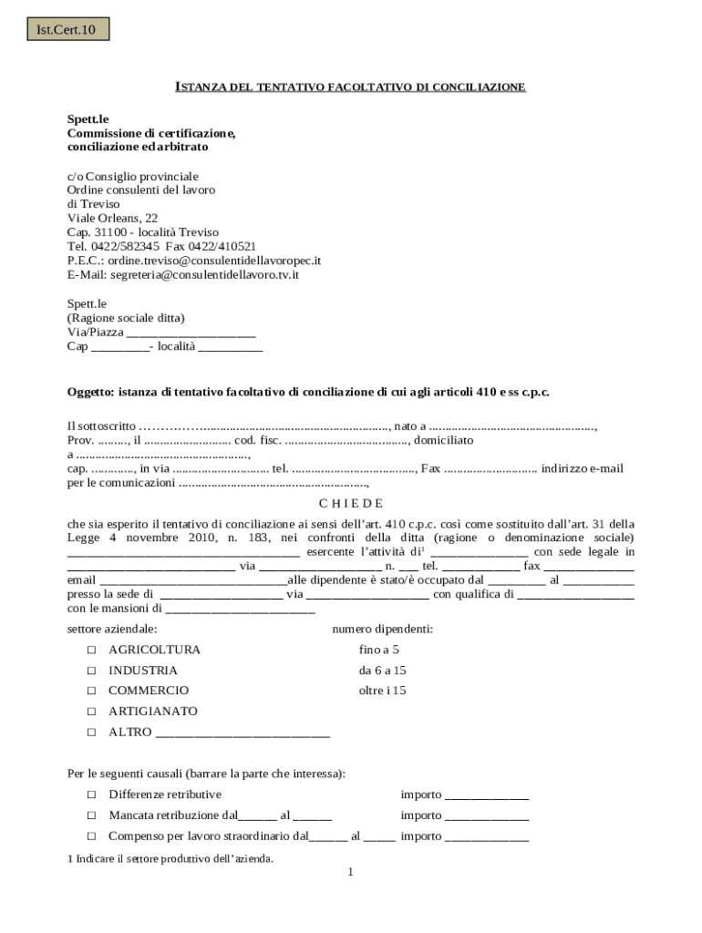 Tentativo Facoltativo di Conciliazione Doc Template | pdfFiller