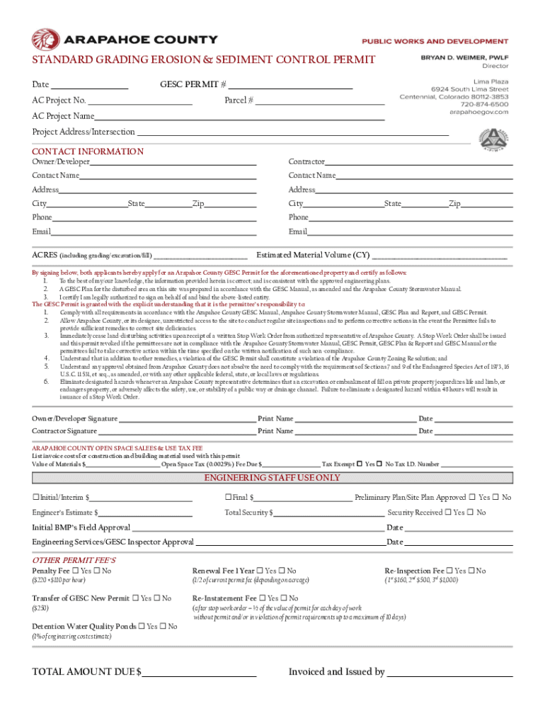Fillable Online Erosion & Sediment Control (ESC)* Permit Applications ...