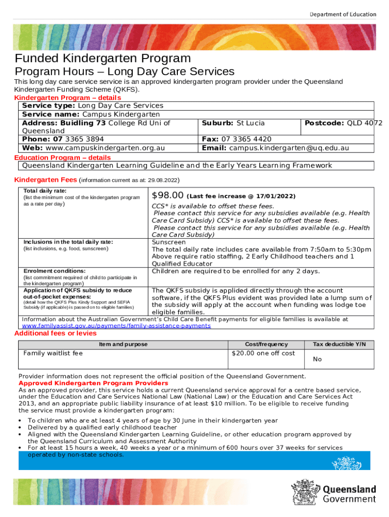 This long day care service service is an approved kindergarten program provider under the ...