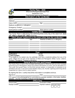 Fillable Online Family pass registration form. Registration form Fax ...