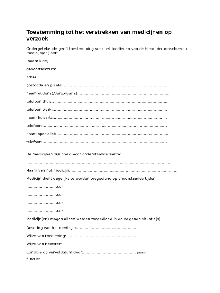 Verklaring Toestemming tot het verstrekken van medicijnen ... Doc ...