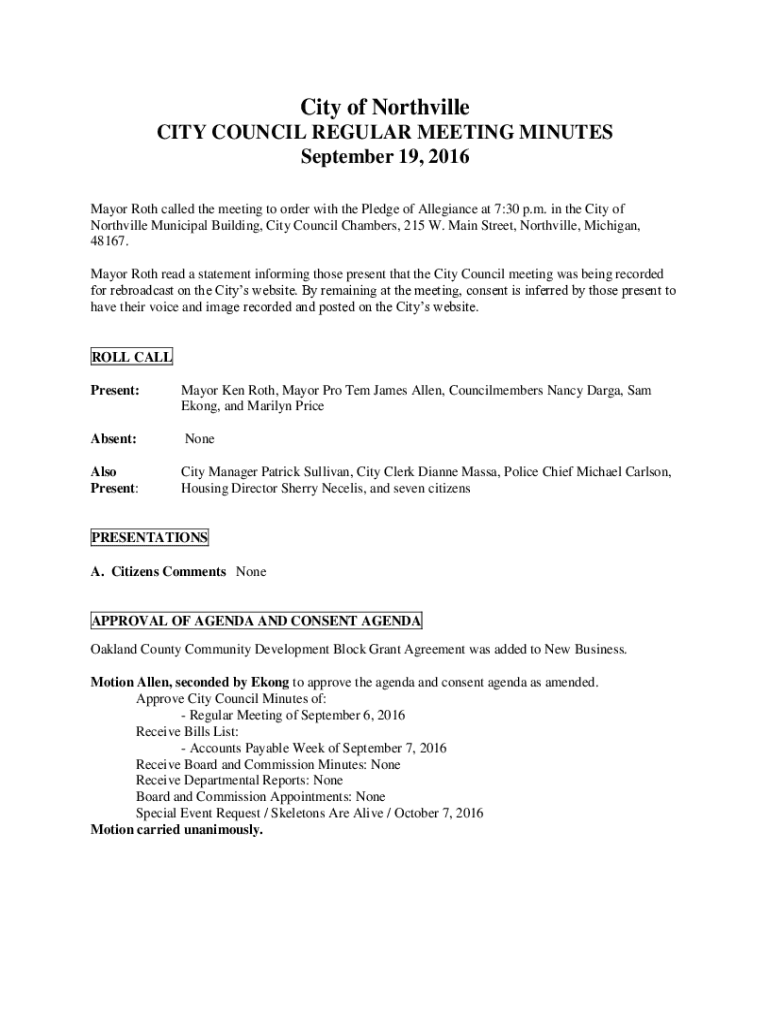 Fillable Online City Manager Patrick Sullivan, City Clerk Dianne Massa, Police Chief Michael ...