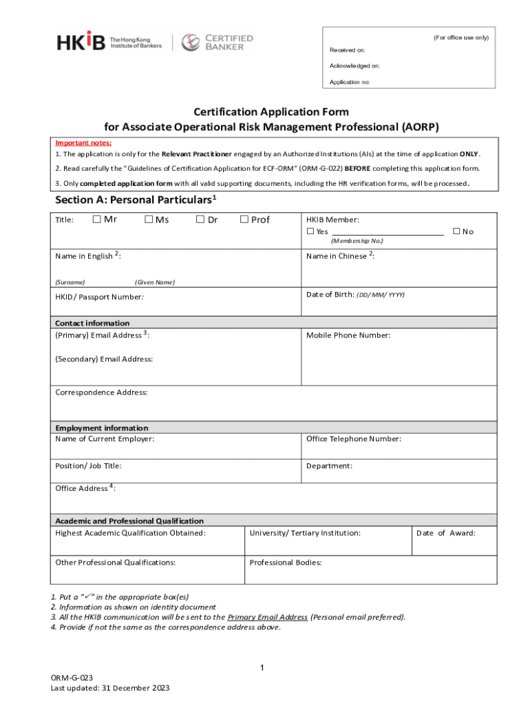 Fillable Online The Operational Risk Manager (ORM) Certificate Fax ...