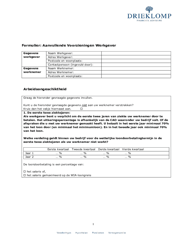 Invulbaar Online Formulier aanvullende voorzieningen werkgever (logo ...